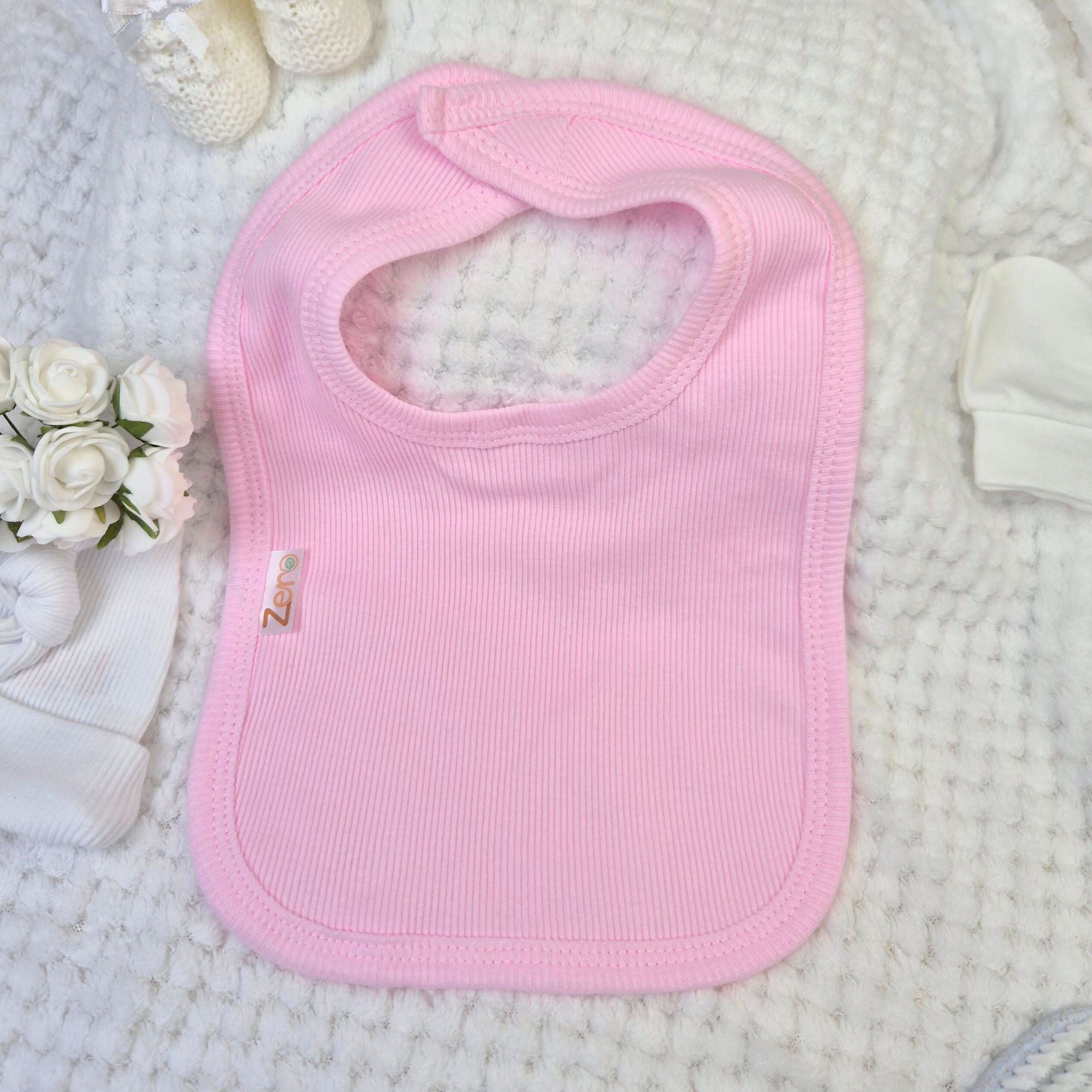 Pink Ribbed Velcro Dribble Bib - Baby Bibs - Bumbles & Boo