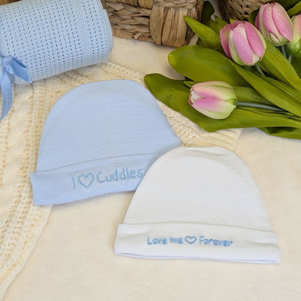 Blue & White Baby Beanie Hats - 2 Pack - Baby Boy Hats - Bumbles & Boo