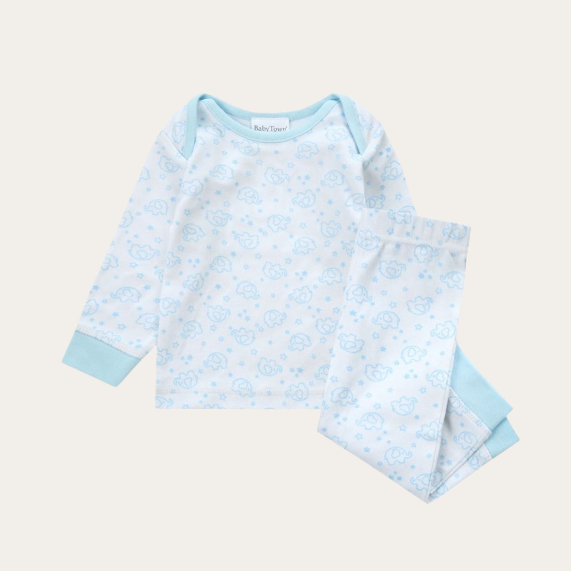 Blue Baby Pyjamas - Elephant Print - 0-6 months – Bumbles & Boo