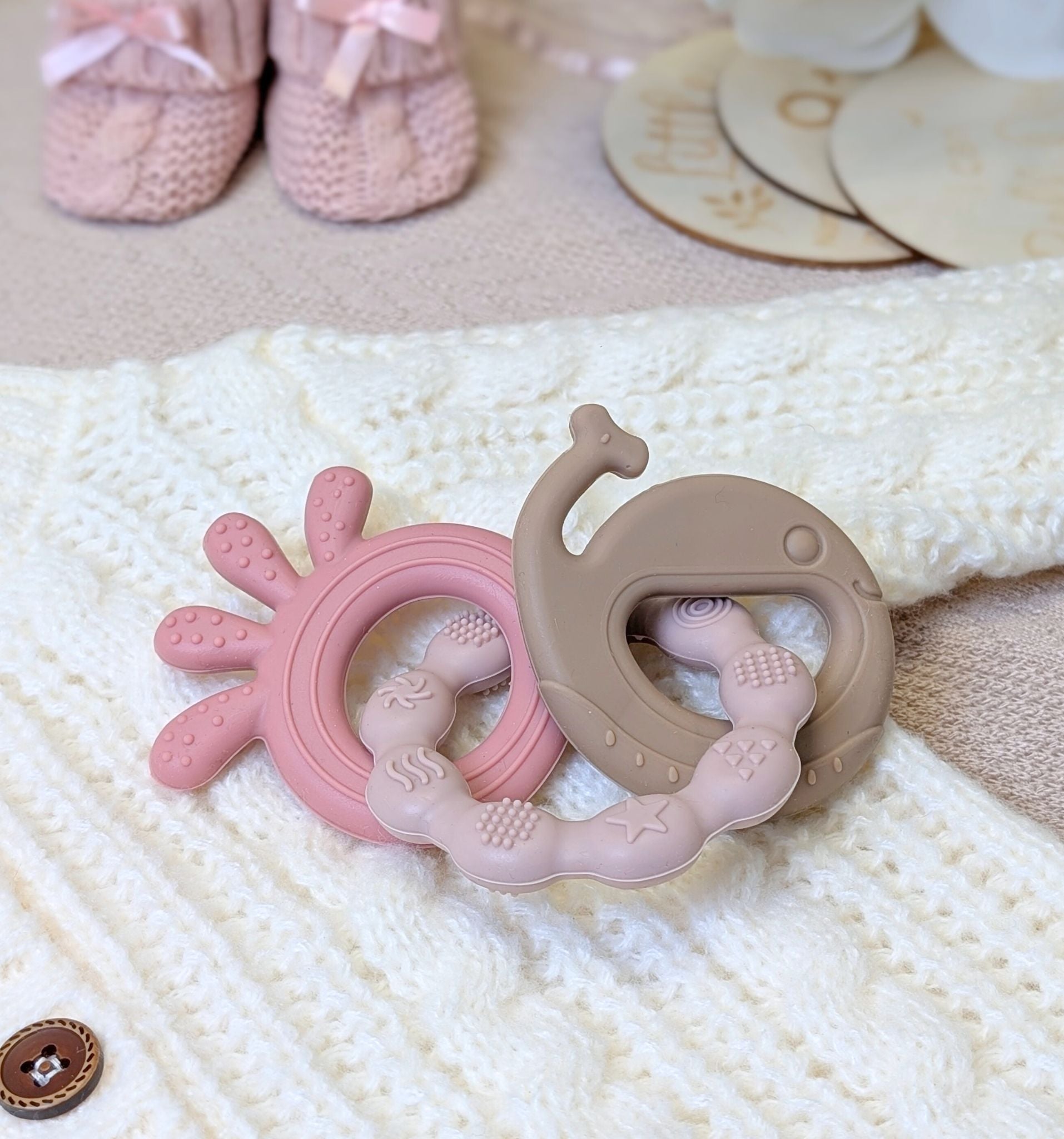 3 Silicone Teething Rings - Pink - Baby Teething Toys - Bumbles & Boo