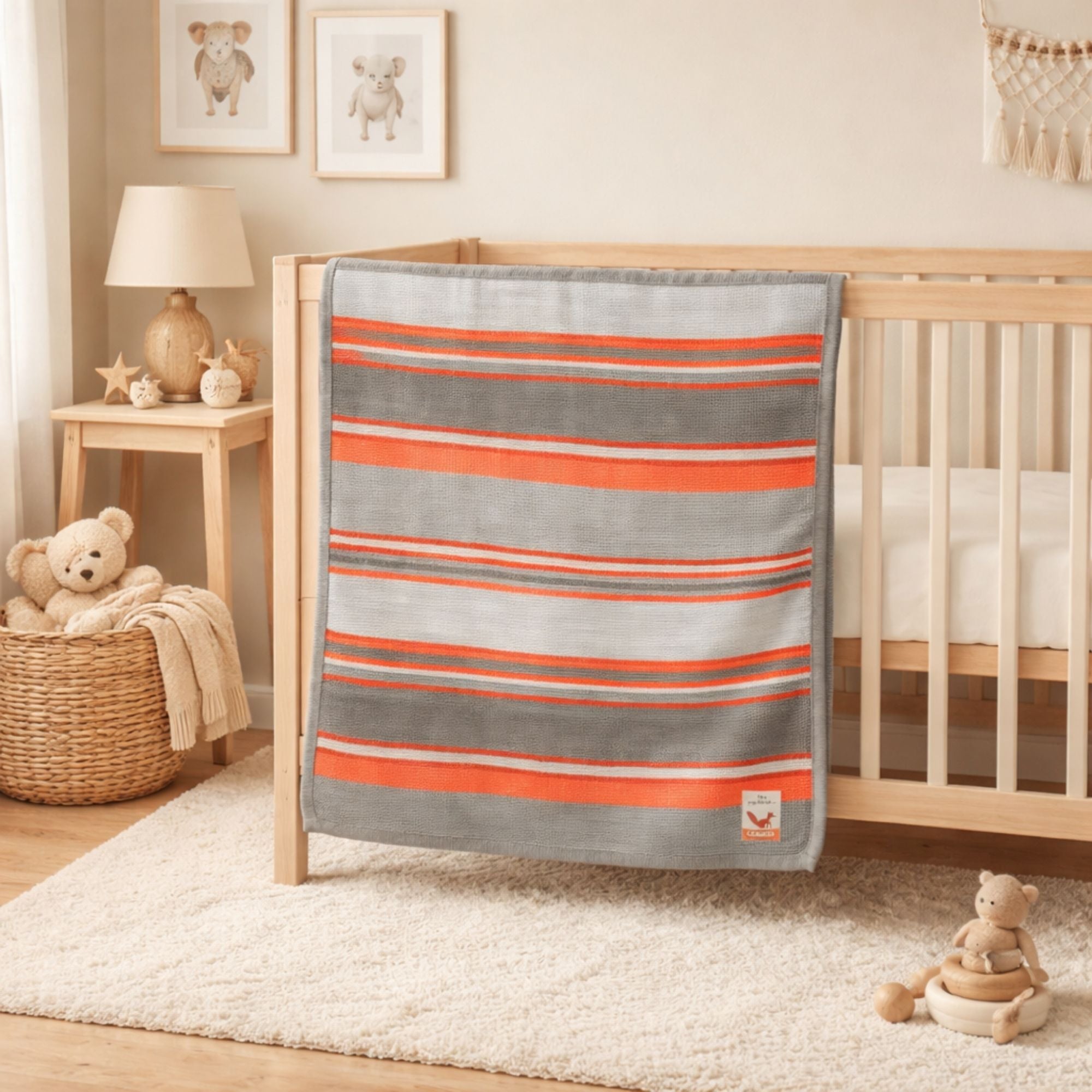 Orange and Grey Knitted Baby Blanket - Baby Blankets - Bumbles & Boo