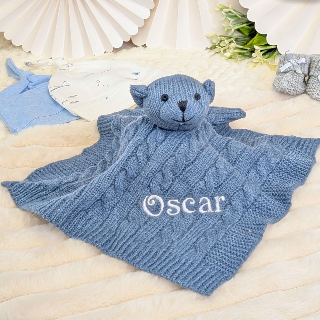 Personalised Steel Blue Baby Comforter – Bumbles & Boo