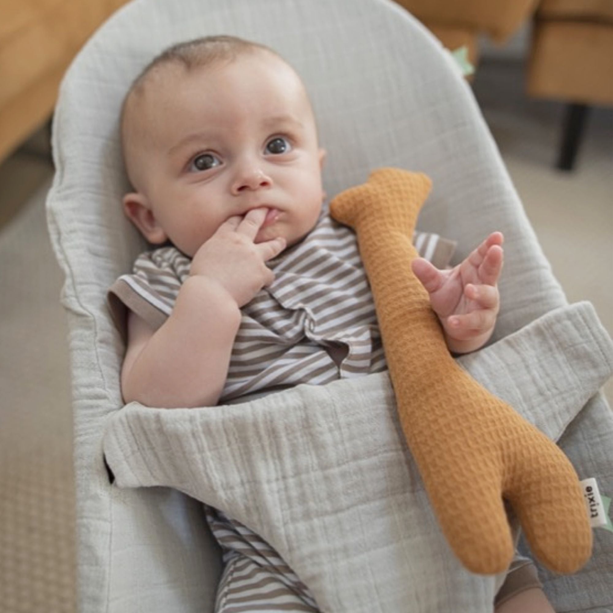 Organic Rattle Giraffe Cocoon Caramel – Bumbles & Boo