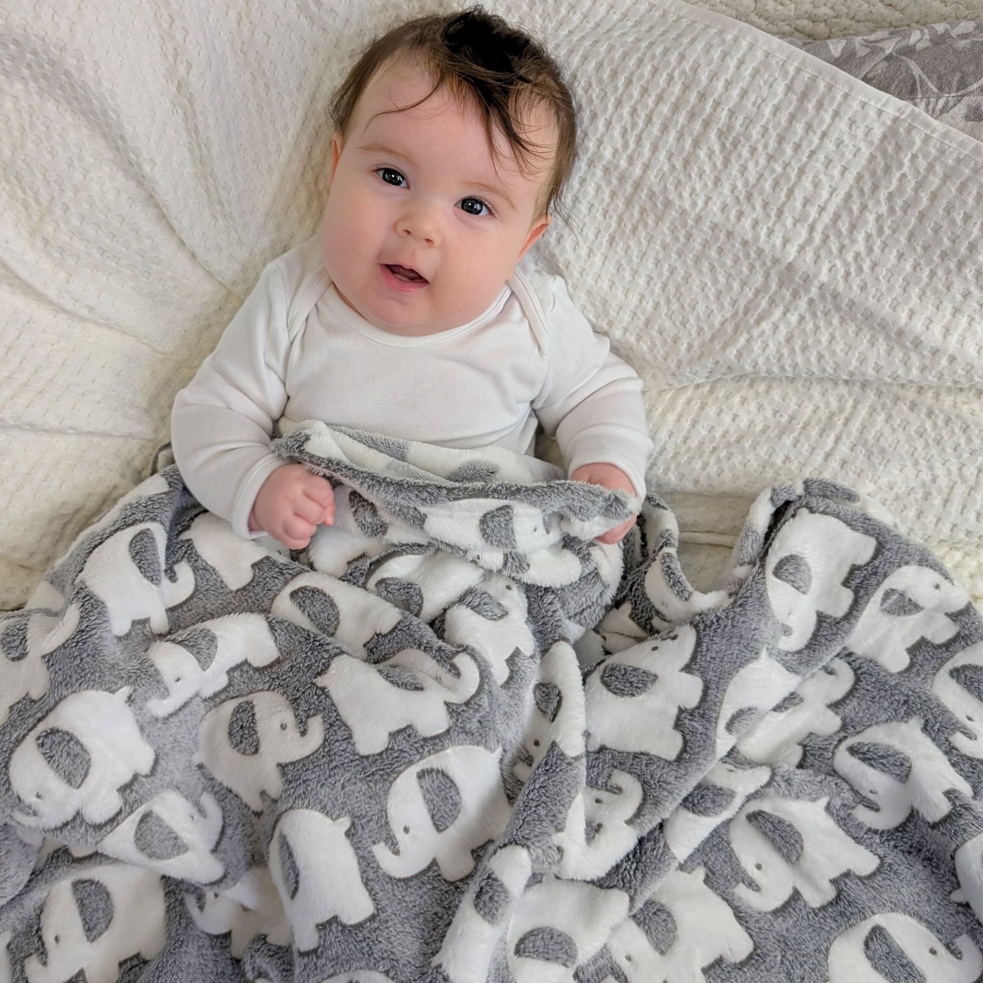 Grey and White Elephant Baby Blanket - Bumbles & Boo