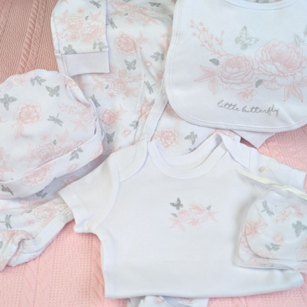 White Floral Baby Girl Clothes Set - 5 Pieces - Bumbles & Boo