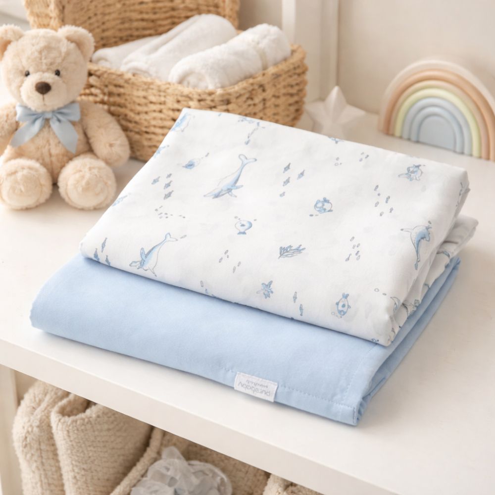 2 Pack Nautical Organic Muslin Wraps - Baby Muslins - Bumbles & Boo