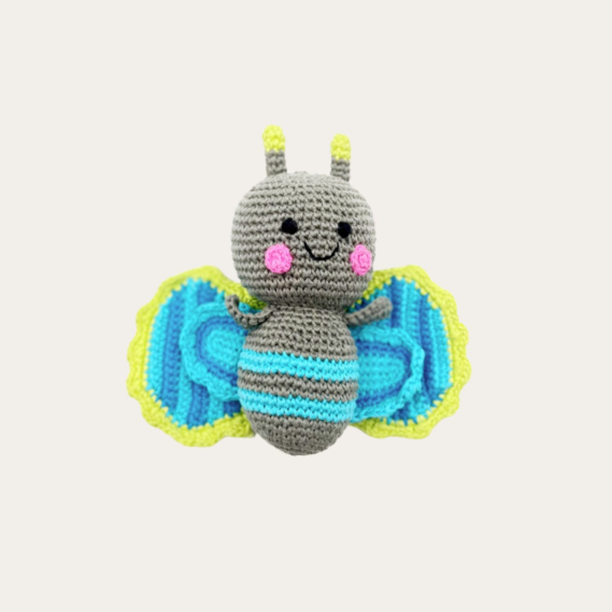 Organic Blue Butterfly Baby Rattle - Newborn Toys - Bumbles & Boo