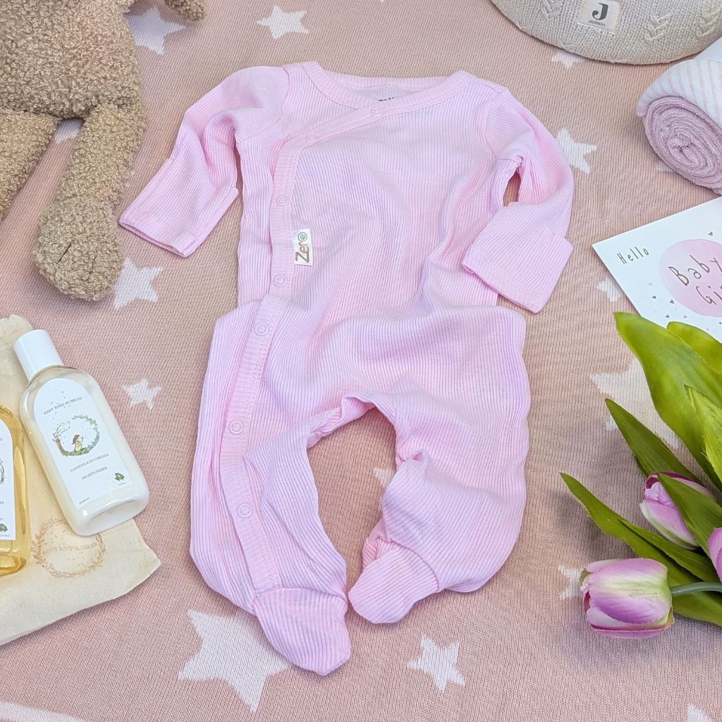 Pink Ribbed Baby Sleepsuit - Baby Girl Clothes - Bumbles & Boo