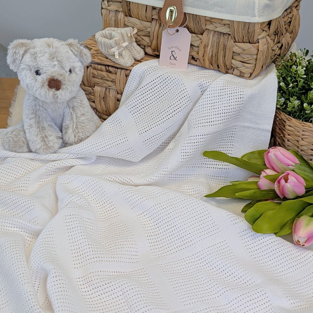 White Cellular Blanket - Newborn Baby Blankets - Bumbles & Boo