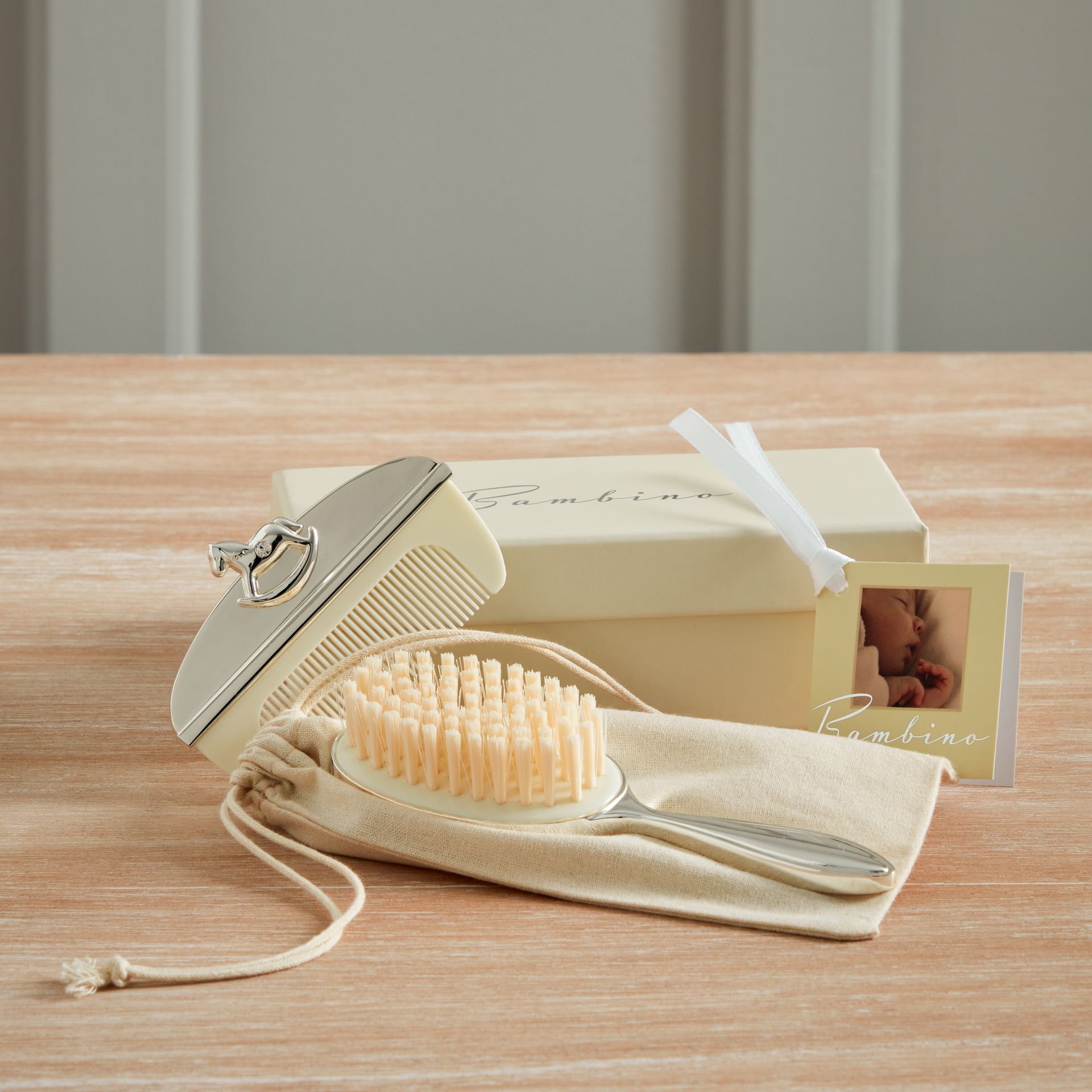 Silver Baby Brush & Comb Set Horse - Christening Gifts - Bumbles & Boo